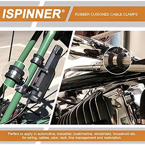 ISPINNER 52pcs Cable Clamps Assortment Kit, 304 Stainless Steel Rubber Cushion Pipe Clamps in 6 Sizes 1/4" 5/16" 3/8" 1/2" 5/8" 3/4"