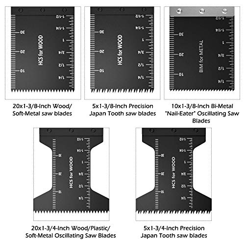 Littlegrass 60 Pack Professional Upgrade Wood/Bi-Metal Oscillating Saw Blades Universal Quick Release Multitool Tool Blade Japan Tooth for Bosch, Craftsman, Fein, Ridgid, Tch, Makita