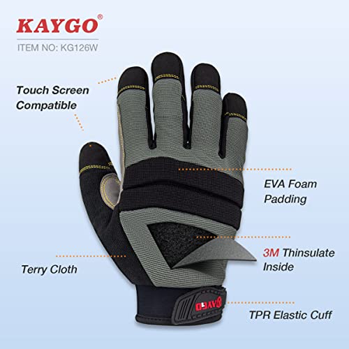 KAYGO Insulated Mechanic Work Gloves KG126W,Winter Insulated Double Lining,Heavy duty,Improved dexterity,Excellent Grip,Ideal for working on cars and outdoor jobs (1, X-Large)