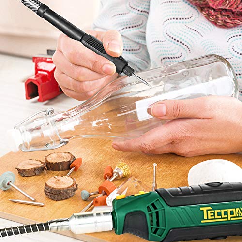 TECCPO Rotary Tool Kit, 110 Accessories, 4 Attachments, Carrying Case, 6 Variable Speed with Flex shaft, Protective Shield, Sharpening Guide, Cutting Guide, Ideal for Crafting Project and DIY