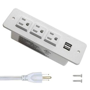 conference recessed power strip with usb mountable power outlet built in desktop workbench drawer cabinet 10'ft heavy duty power cord white