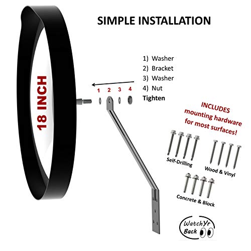 WatchYrBack Black 18 inch Convex Mirror, Outdoor or Indoor, Wide Angle View, Curved Traffic Safety and Security Mirror 460 mm