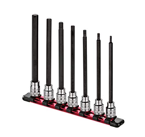 ARES 39007 - Extra Long Metric Hex Bit Socket Set - S2 Bit Provides Greater Torque - Convenient Storage Rail Included - Heat Treated Chrome Vanadium Steel Sockets