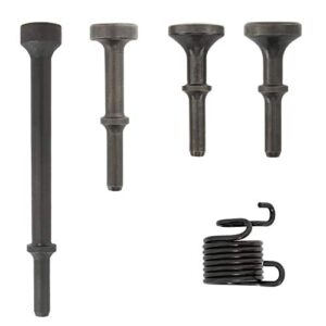 5 pcs smoothing air hammer tool kit pneumatic chisel bits accessories 0.401'' (10mm) shank air hammer extended length with spring