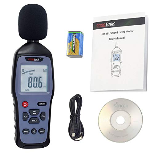 ennoLogic Decibel Meter and Recorder eS528L with Updated 2023 Software – Digital Sound Level Meter, Noise Logger and Tester – Max/Min/Hold, Range 30-130 dBA