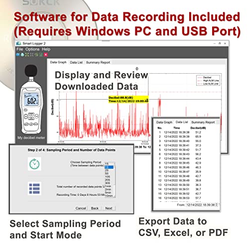 ennoLogic Decibel Meter and Recorder eS528L with Updated 2023 Software – Digital Sound Level Meter, Noise Logger and Tester – Max/Min/Hold, Range 30-130 dBA