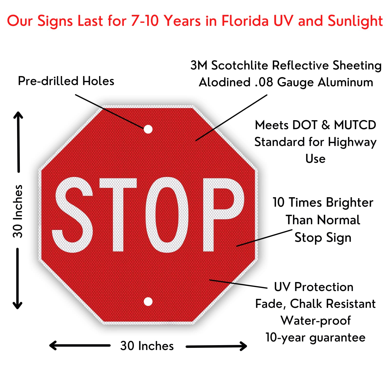 Stop Sign Street Road Sign 30 x 30. A Real Sign. 3M Diamond Grade Reflective Sheeting with 14 Year Guarantee.