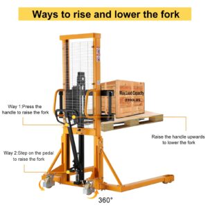 APOLLOLIFT Manual Pallet Stacker with Straddle Legs 2200lbs Capacity 63" Lift Height, Adjustable Forks