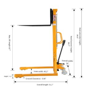 APOLLOLIFT Manual Pallet Stacker with Straddle Legs 2200lbs Capacity 63" Lift Height, Adjustable Forks