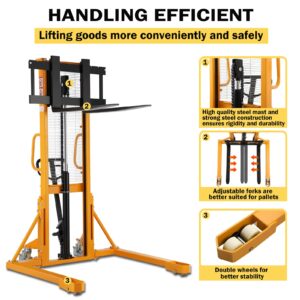 APOLLOLIFT Manual Pallet Stacker with Straddle Legs 2200lbs Capacity 63" Lift Height, Adjustable Forks