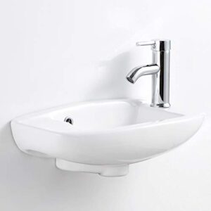 QI&YI Bathroom Vanity Ceramic Vessel Sink Wall Mount Small Half Bathroom Corner Basin Faucet Pop up Drain Combo …