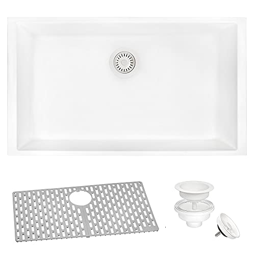 Ruvati 33 x 19 inch Granite Composite Undermount Single Bowl Kitchen Sink - Arctic White - RVG2080WH