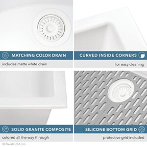 Ruvati 33 x 19 inch Granite Composite Undermount Single Bowl Kitchen Sink - Arctic White - RVG2080WH