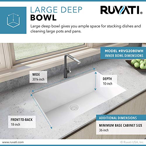 Ruvati 33 x 19 inch Granite Composite Undermount Single Bowl Kitchen Sink - Arctic White - RVG2080WH