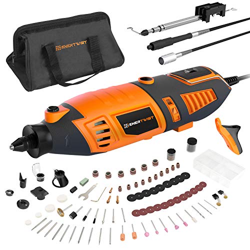 EnerTwist Rotary Tool Kit with MultiPro Keyless Chuck, 36" Flex Shaft, 10 Universal Attachments and 130 Accessories, Variable Speed Electric Drill Set for Home DIY and Crafting Projects, ET-RT-170