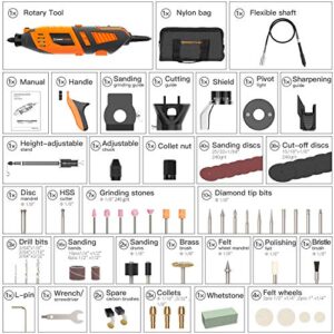 EnerTwist Rotary Tool Kit with MultiPro Keyless Chuck, 36" Flex Shaft, 10 Universal Attachments and 130 Accessories, Variable Speed Electric Drill Set for Home DIY and Crafting Projects, ET-RT-170