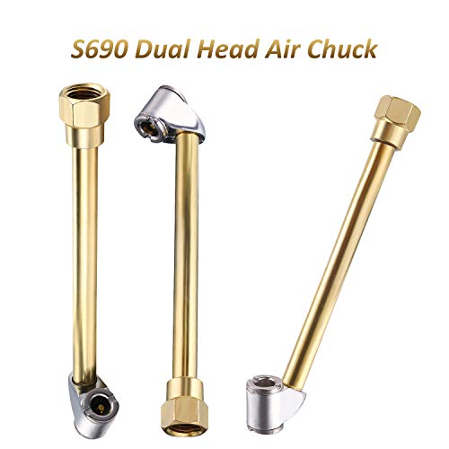 Mudder 2 Pieces Portable Air Chuck Set Including S699 1/4 Inch Closed Ball Tire Air Chuck and S690 1/4 Inch Fnpt Dual Head Air Chuck for Tire Inflator Gauge and Air Compressor