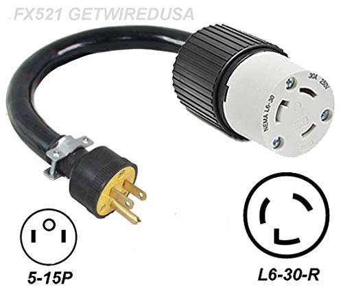 5-15P 3-Pin Male 110/125V Wall Plug To L6-30R 110/125V 3-Prong Receptacle Outlet Miller Lincoln Hobart Plasma Cutter Welder Mig Tig Arc Adapter, Electrical Power Connector Cord Converter NEMA FX521