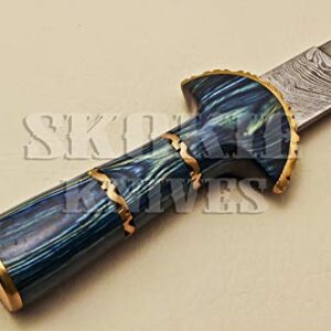 Skokie Knives Handmade Damascus Steel Dagger Knife - Steel Handle Pakka Wood and Brass Spacer