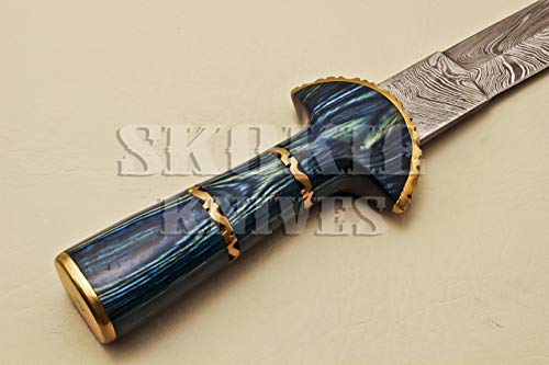 Skokie Knives Handmade Damascus Steel Dagger Knife - Steel Handle Pakka Wood and Brass Spacer