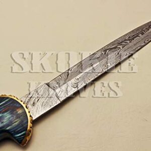 Skokie Knives Handmade Damascus Steel Dagger Knife - Steel Handle Pakka Wood and Brass Spacer