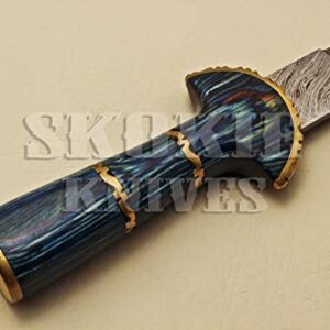 Skokie Knives Handmade Damascus Steel Dagger Knife - Steel Handle Pakka Wood and Brass Spacer