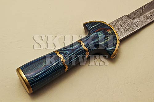 Skokie Knives Handmade Damascus Steel Dagger Knife - Steel Handle Pakka Wood and Brass Spacer