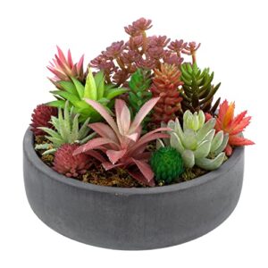 MyGift 8 Inch Round Unglazed Cement Planter Pot with Drainage Hole, Decorative Gray Concrete Indoor Succulent Cactus Planter Vase Bowl - Plants not Included