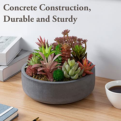 MyGift 8 Inch Round Unglazed Cement Planter Pot with Drainage Hole, Decorative Gray Concrete Indoor Succulent Cactus Planter Vase Bowl - Plants not Included