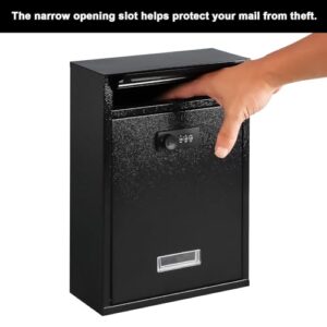 KYODOLED Locking Wall Mount Mailbox,Mail Boxes Outdoor with Combination Lock，Security Key Drop Box,12.4Hx 8.54Lx 3.35W Inches,Black Large