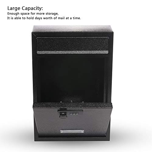 KYODOLED Locking Wall Mount Mailbox,Mail Boxes Outdoor with Combination Lock，Security Key Drop Box,12.4Hx 8.54Lx 3.35W Inches,Black Large