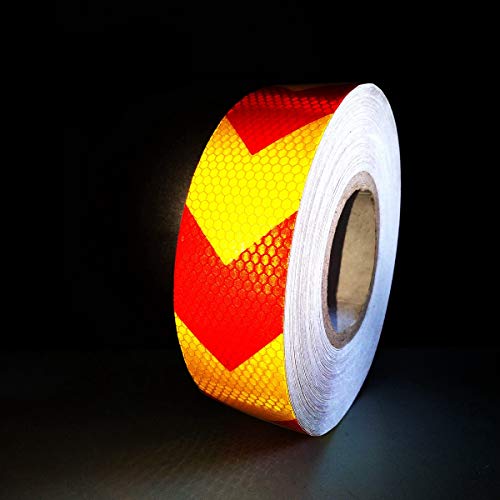 AISEY Reflective Tape Waterproof High Visibility Red & Yellow, Industrial Marking Tape Heavy Duty Hazard Caution Warning Safety Adhesive Tape Outdoor 2 Inch by 30 Feet