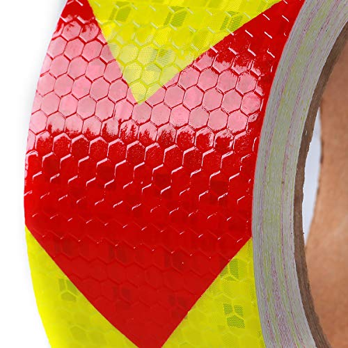 AISEY Reflective Tape Waterproof High Visibility Red & Yellow, Industrial Marking Tape Heavy Duty Hazard Caution Warning Safety Adhesive Tape Outdoor 2 Inch by 30 Feet