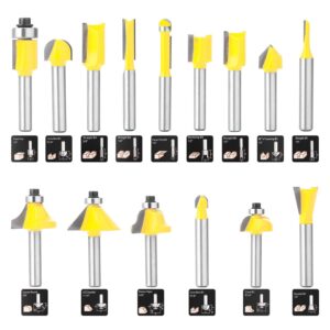 KOWOOD Router Bits Set of 15 Pieces 1/4 Inch Woodwork Tools for Beginners