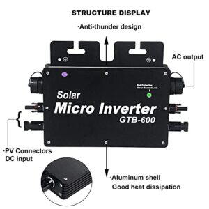 Pikasola 600W Waterproof IP65 Micro Solar Inverter with 22-50VDC Wide Input Voltage to auto 110VAC for 2 pcs 300w Solar Panels MPPT Grid Tie Inverter