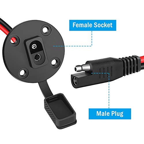 ELECTOP SAE Connector Power Socket Sidewall Port, Weatherproof SAE Quick Connect Solar Panel Flush Mount SAE Plug Adapter Cable, 12AWG SAE Extension Cable for Solar Generator Battery Charger(2 Pack)