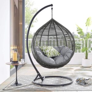 modway garner outdoor patio wicker rattan teardrop swing chair in gray gray