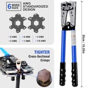 Sanuke Battery Cable wire Lug Crimping Tool for AWG 8-1/0 Electrical Lug Crimper with Cable Cutter and 12PCS Lugs Tubular Ring Terminal Connectors and 10PCS 3:1 Dual Wall Adhesive Heat Shrink Tubing