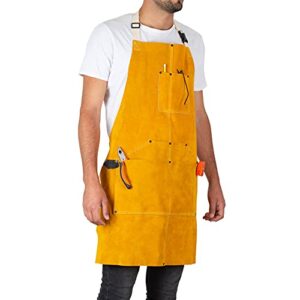 Ur Shield Heavy Duty Leather Welding Apron For Men -Cowhide blacksmith apron 6 Pockets - Fire Resistant Work Apron - Leather Apron For Welders - Blacksmith Apron