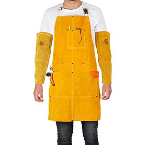 Ur Shield Heavy Duty Leather Welding Apron For Men -Cowhide blacksmith apron 6 Pockets - Fire Resistant Work Apron - Leather Apron For Welders - Blacksmith Apron