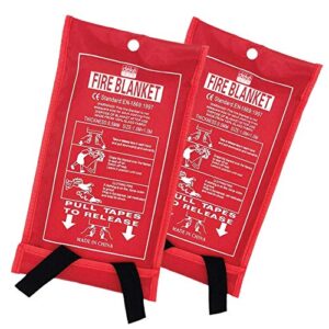 deke 2 pack fire blanket fiberglass emergency blanket suppression blanket. flame retardant blanket emergency survival safety. cover for kitchen, fireplace, car, office, warehouse (39x39”)