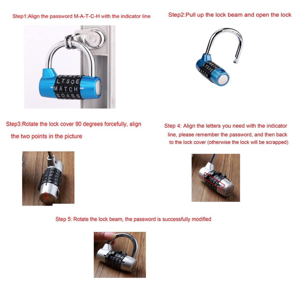 Gym Locker Lock,Letter Combination Lock,5 Dial Letter Lock,5 Digit Combination Lock,Word Combination Lock,Gym Locker Lock,Padlock with Code,Combo Padlock,Suitable for Gym Locker Lock,toolboxes(Blue)