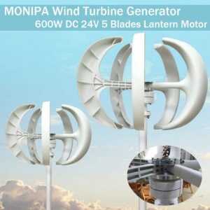 MONIPA Wind Turbine Generator 600W DC 24V 5 Blades Lantern Motor Vertical Axis Windmill with Controller