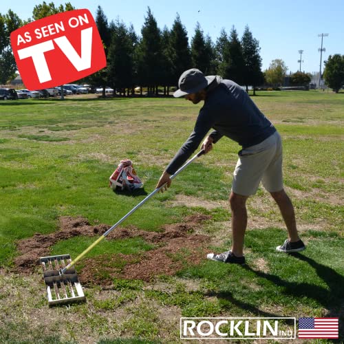 Rocklin™ Lawn Leveling Rake | Levelawn Tool | Level Soil or Dirt Ground Surfaces Easily | 30” x 10” Ground Plate | 78” Extra Long Handle | Stainless Steel