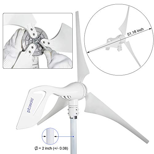 Pikasola Wind Turbine Generator 400W 12V with 3 Blade 2.5m/s Low Wind Speed Starting Wind Turbines with Charge Controller, Windmill for Home