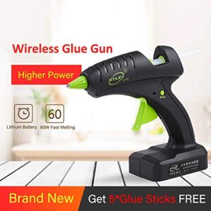 Cordless Glue Gun 60W 12V Rechargeable Electric Heating Tool with Lithium Battery 2000mAh for DIY Arts Craft 0.43"(11mm) Glue Sticks, Full Size Hot Glue Gun Include Charger