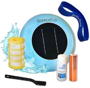 copperflo solar pool ionizer - high capacity | 85% less chlorine | lifetime replacement program | kill algae | longer lasting copper anode | 25% more ions | keeps pool cleaner | up to 45,000 gal blue