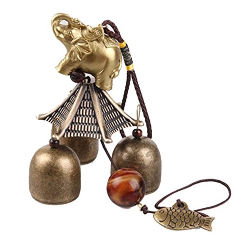 Hooshing Elephant Wind Chimes Metal Bronze Bells Feng Shui Wind Chimes for Lucky Outdoor Garden Patio Hanging Decor Gift