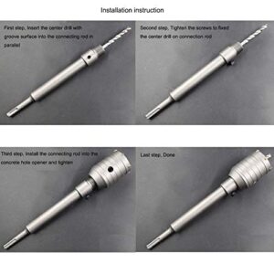 Concrete Hole Saw Kits, Tungsten Steel SDS Plus Shank Wall Hole Cutter Cement Stone Drill Bit Sets 1-2/11, 1-3/5, 2-4/5 Inch(30, 40, 60mm), with 8-7/10 Inch(220mm) Connecting Rod, 3 Center Drill Bits