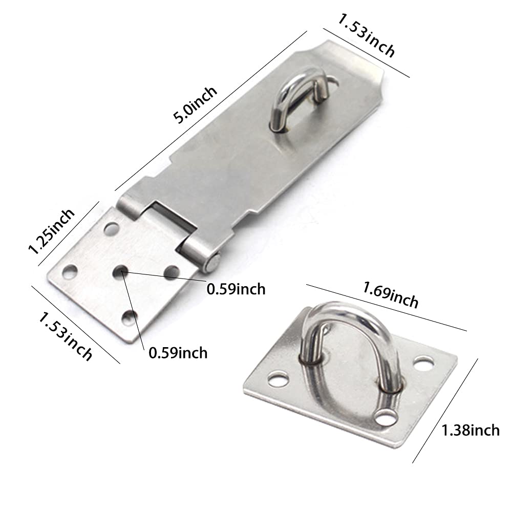 Door Locks Hasp Latch, 5 Inch Stainless Steel Safety Packlock Clasp Hasp Lock Latch, Extra Thick Gate Lock Hasp with Screws Brushed Finish 2 Pack (5inch)1